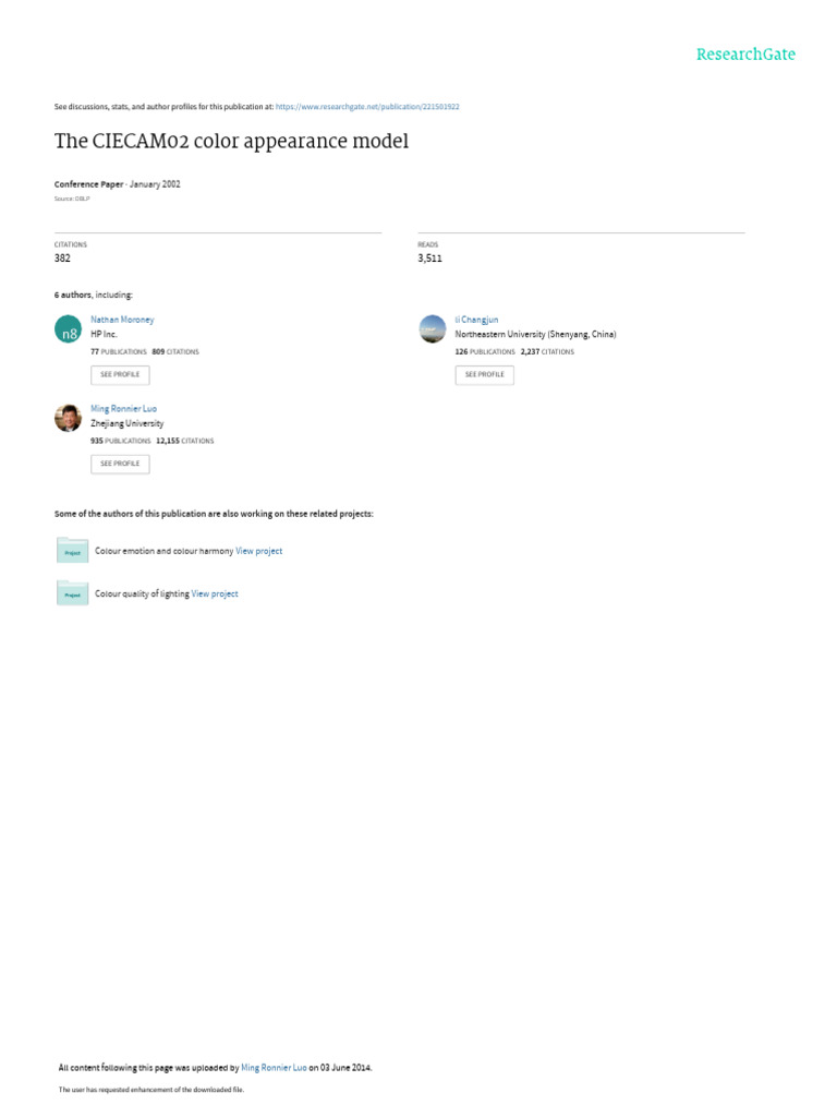 The CIECAM02 Color Appearance Model | PDF | Visual System | Optics