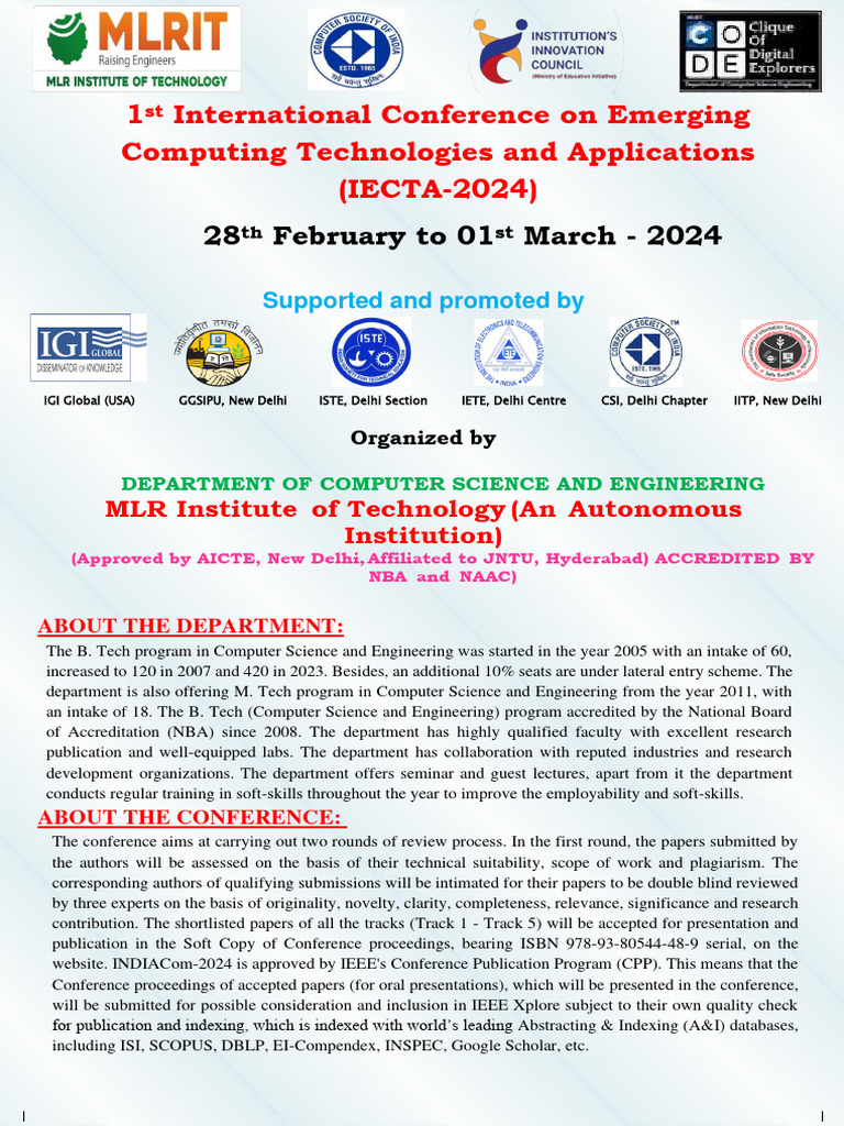MLRIT - IECTA-2024 Conference Brocher | PDF | Computing | Computer Science