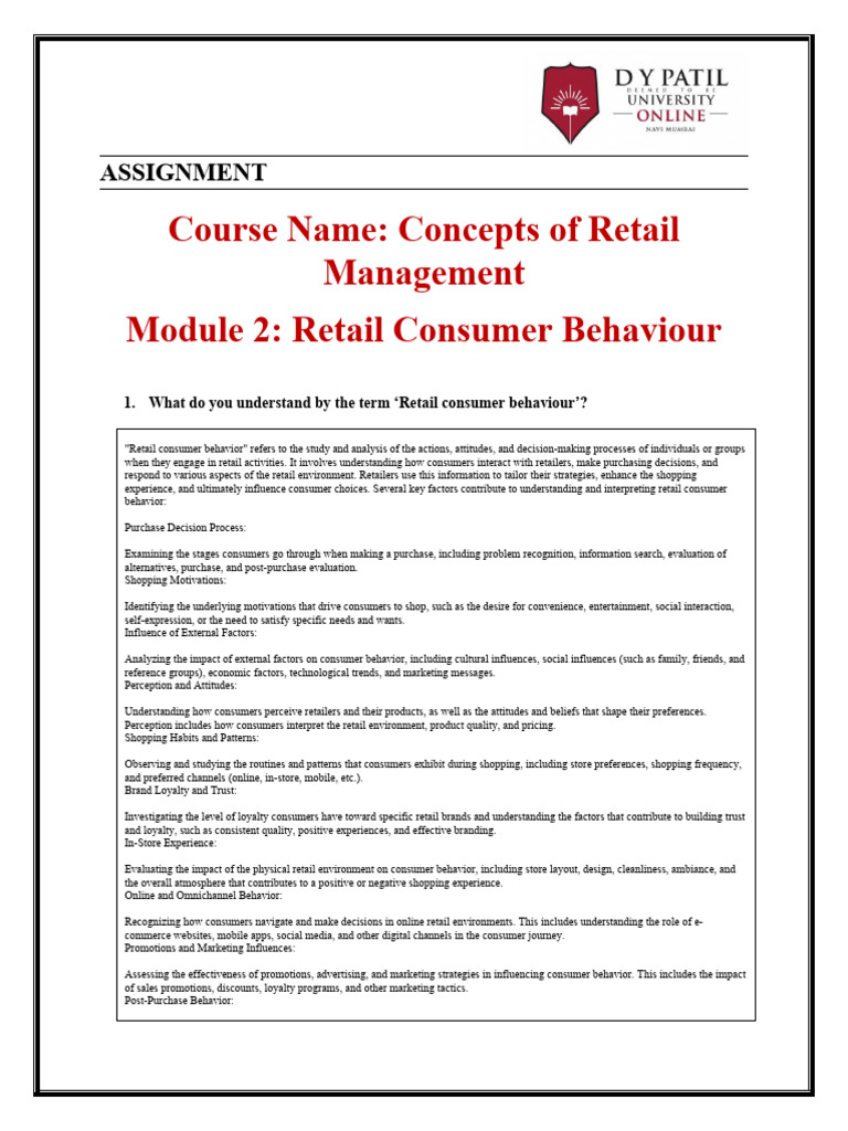 Assignment Mod 2 Retail Consumer Behaviour Pdf Consumer Behaviour 0909