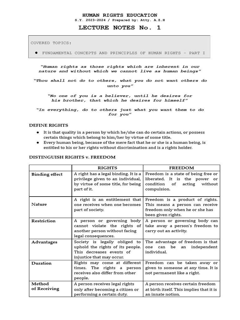 Human Rights Notes - Docx 1 | PDF | Rights | International Law