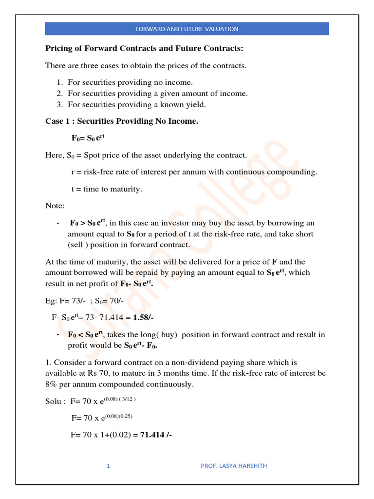 Pricing of Forward Contracts, PDF | PDF | Securities (Finance ...