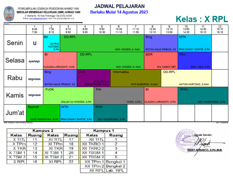 Jadwal Pelajaran-X RPL | PDF