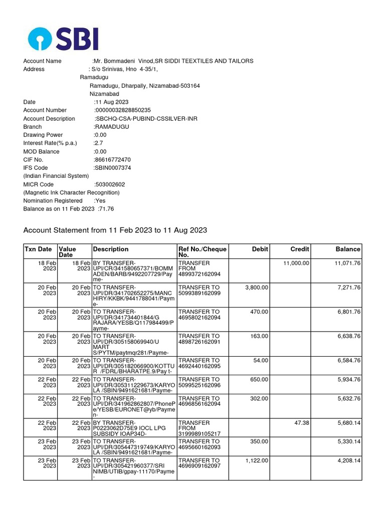 Account Statement Feb-Aug 2023 | PDF | Personal Identification Number ...