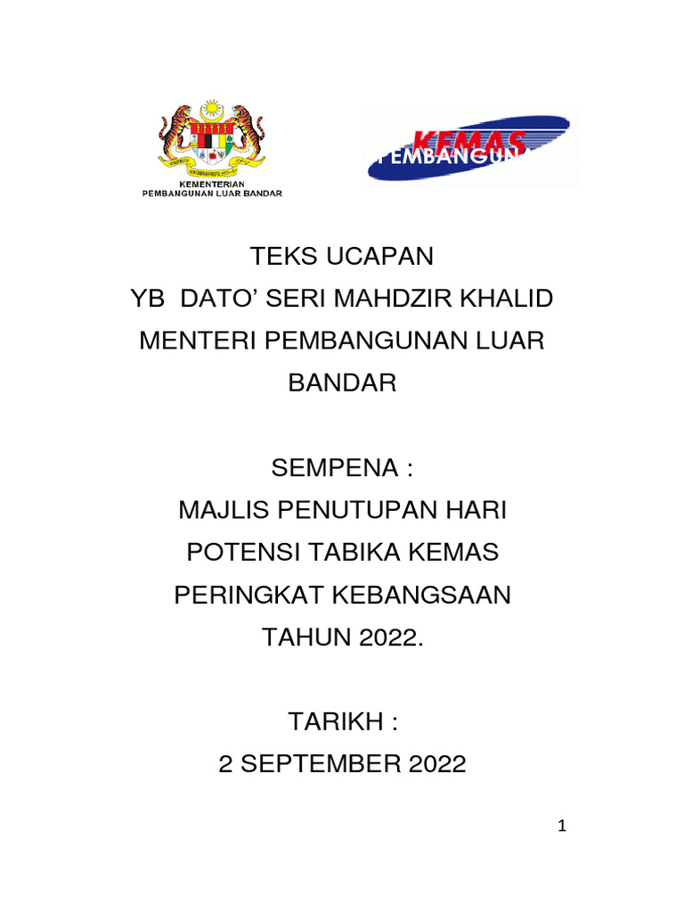 Teks Hari Potensi Kemas Kebangsaan 2022 Ybm | PDF