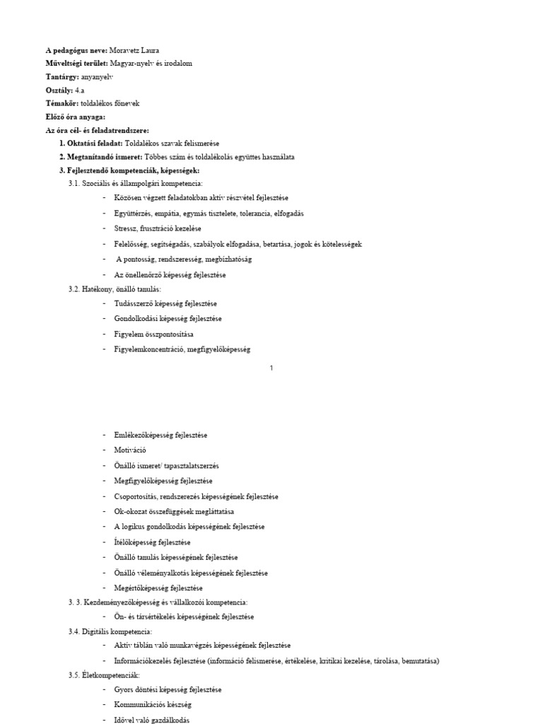 Óratervezet Magyar | PDF