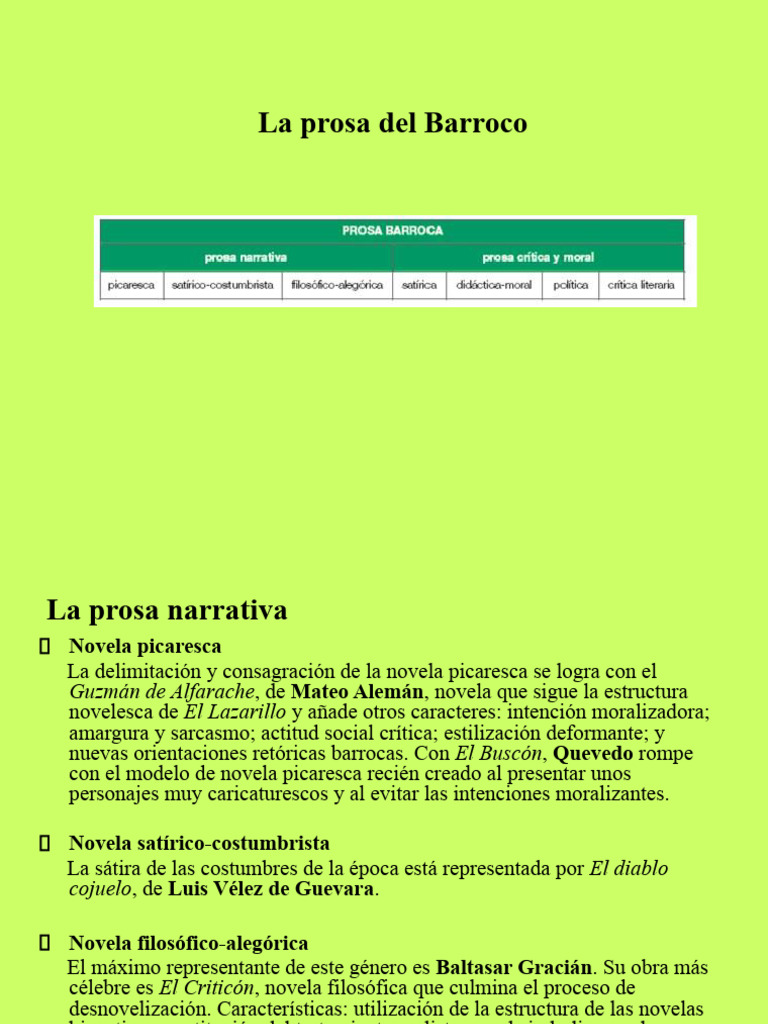 Unidad 13 El Barroco La Prosa y El Teatro - PPT 1 | PDF | Barroco | Sátira