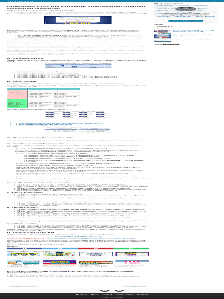 POS AN Prosedur Operasional Standar Asesmen Nasional - tasADMIN | PDF