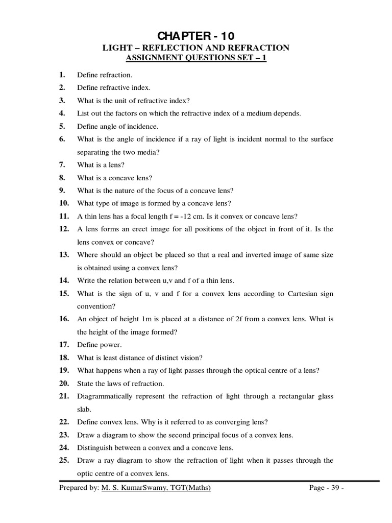 Physics Class X Reference Study Material Removed | PDF | Optics | Refraction