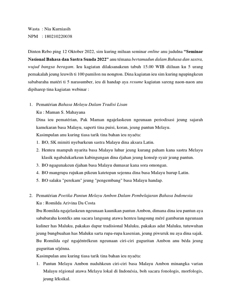 Tugas Resume Seminar Nasional Bulan Bahasa 2022 - Nia Kurniasih | PDF