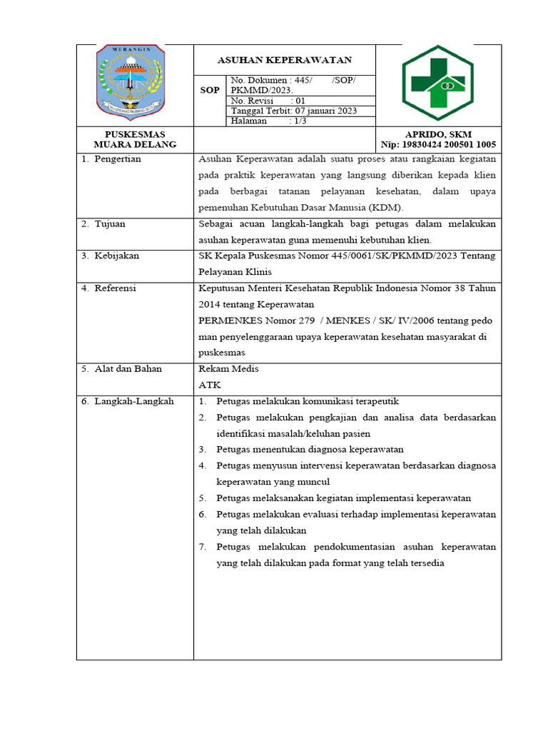 Sop Asuhan Keperawatan | PDF