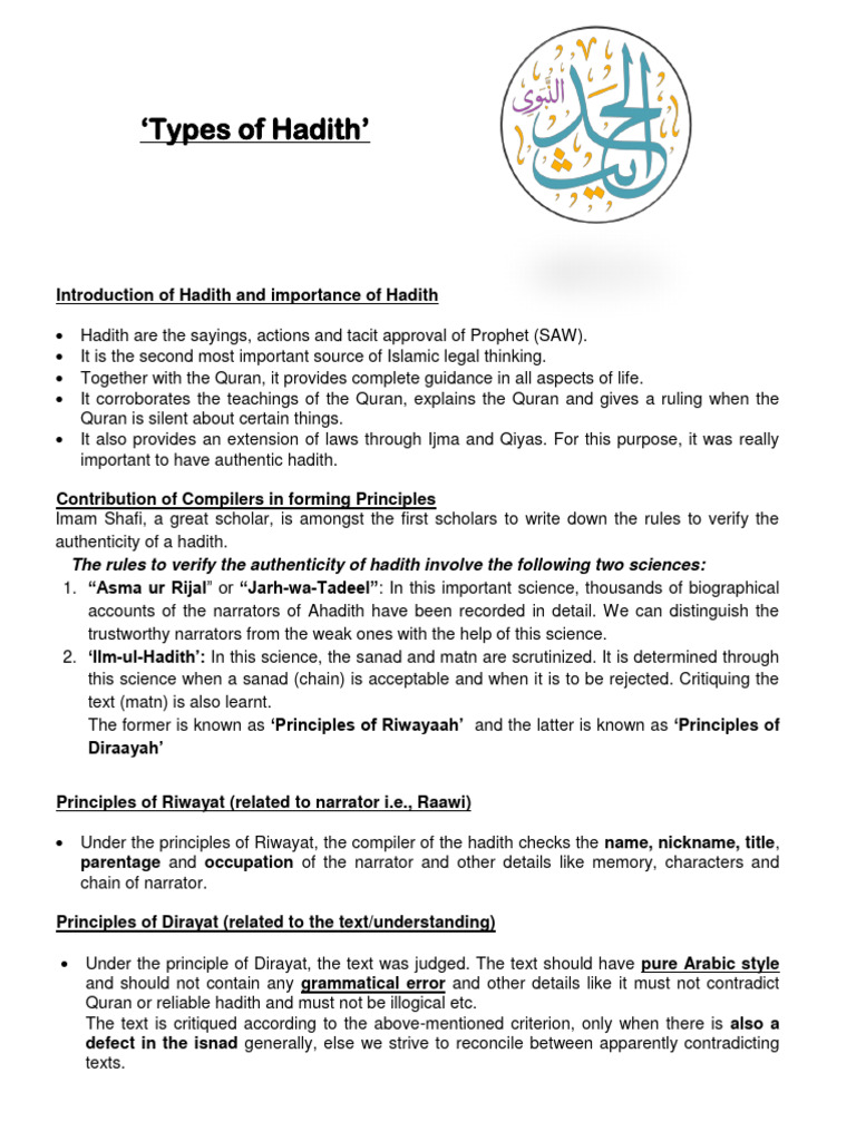 Types of Hadith | PDF | Hadith | Muhammad