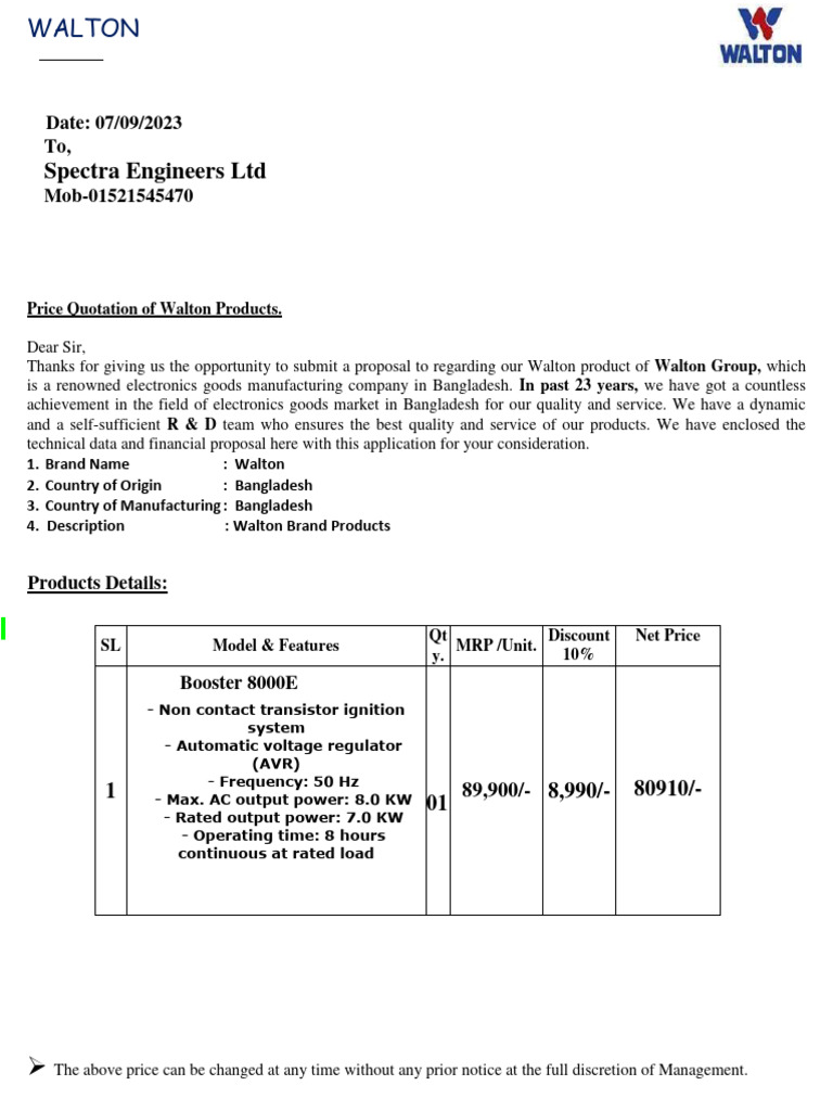 Quotation Generator - (Walton Plaza, Kuril) | PDF | Value Added Tax ...