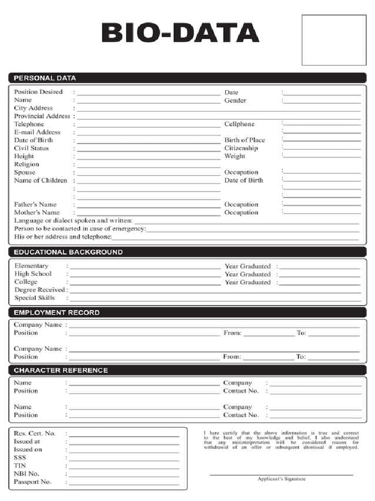 Bio Data Form | PDF