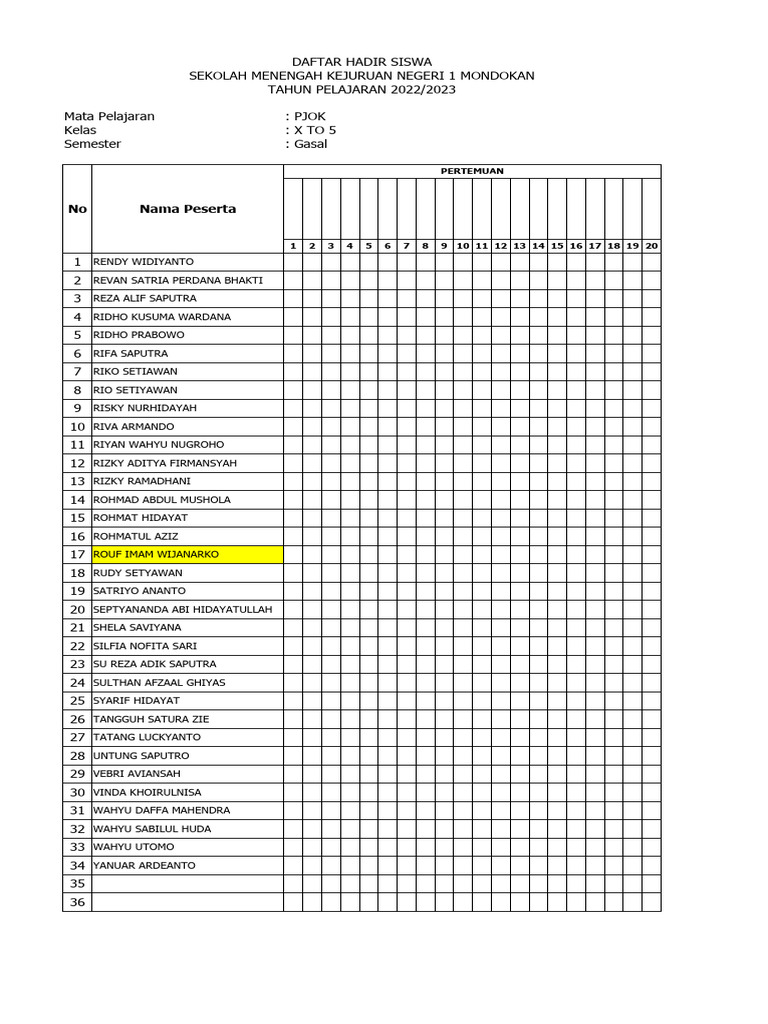 Daftar Presensi Pdf