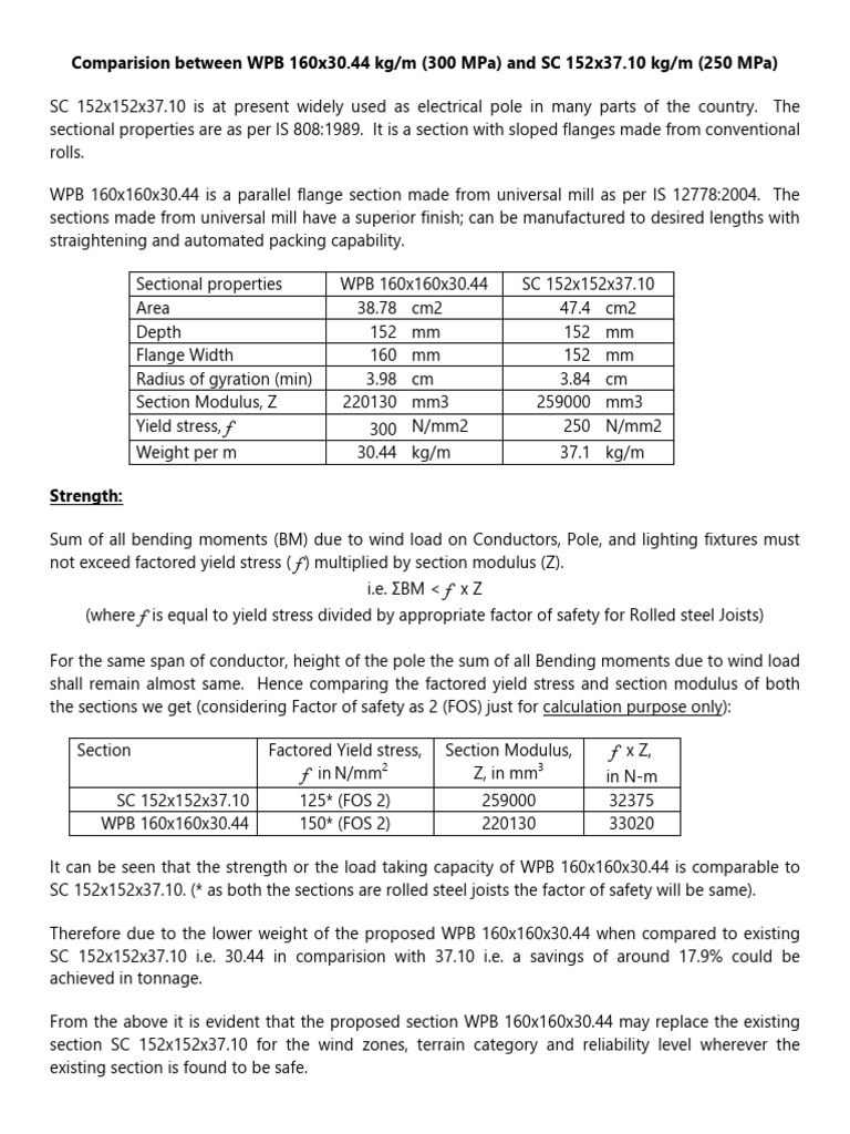 Comparision Between WPB 160x30.44kg (300 Mpa) and SC 152x37 | PDF ...