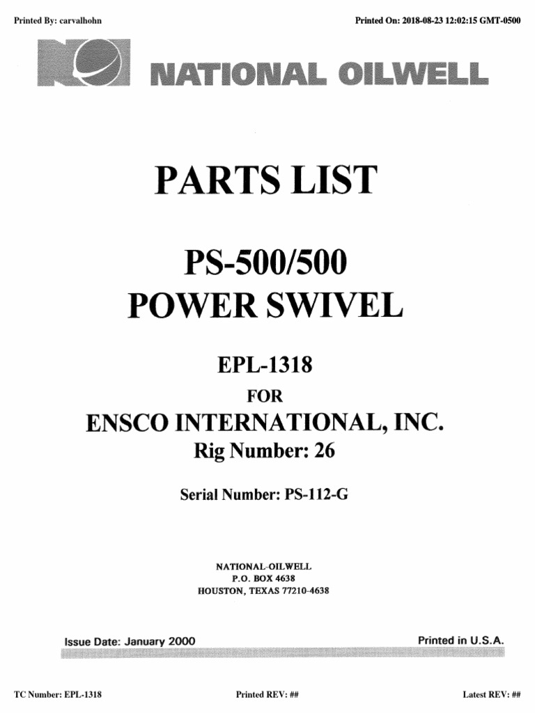 Top Drive PS 500 - 500 Part List - EPL-1318-##-EPL1318 (00000002) | PDF