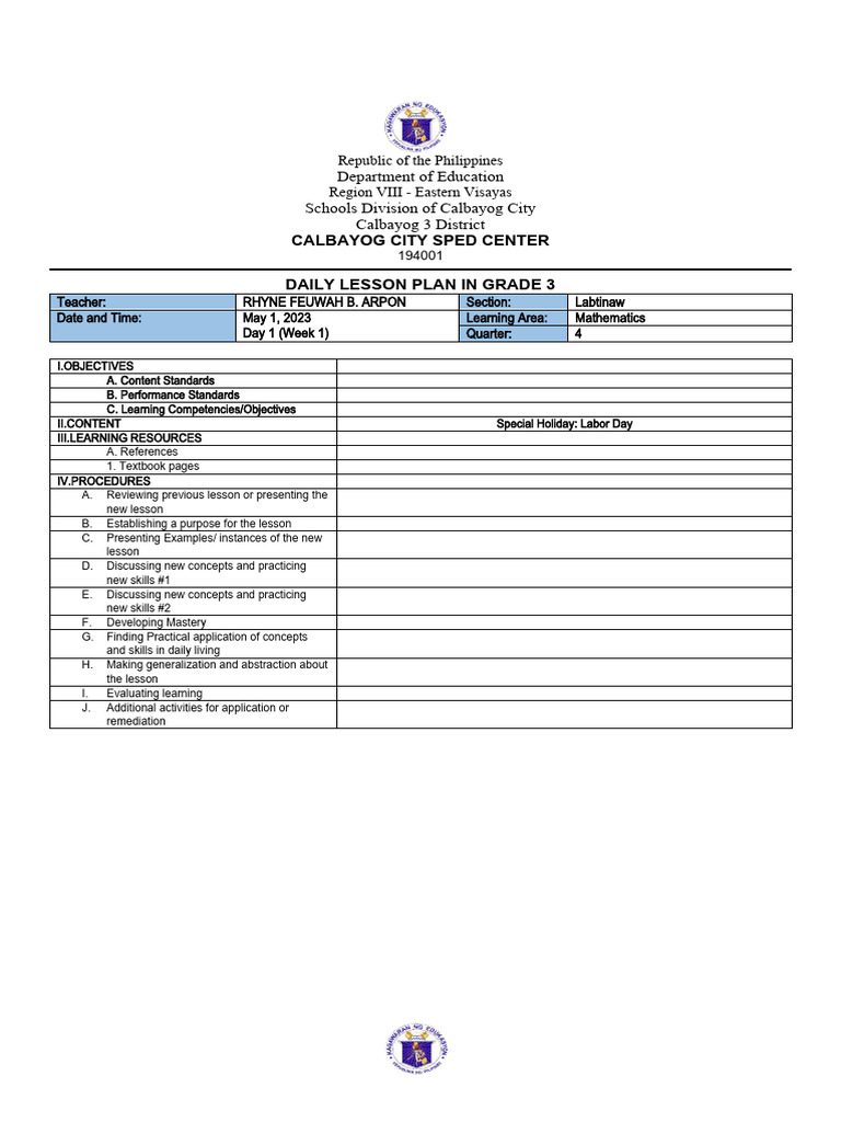 Math 3 Q4 W1 | PDF | Lesson Plan | Learning