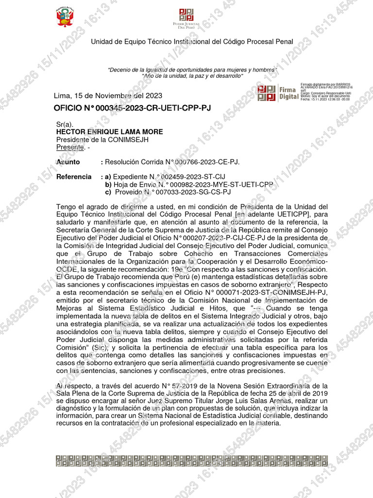 Oficio 000345 2023 CR Ueti CPP | PDF | Justicia | Crimen y violencia