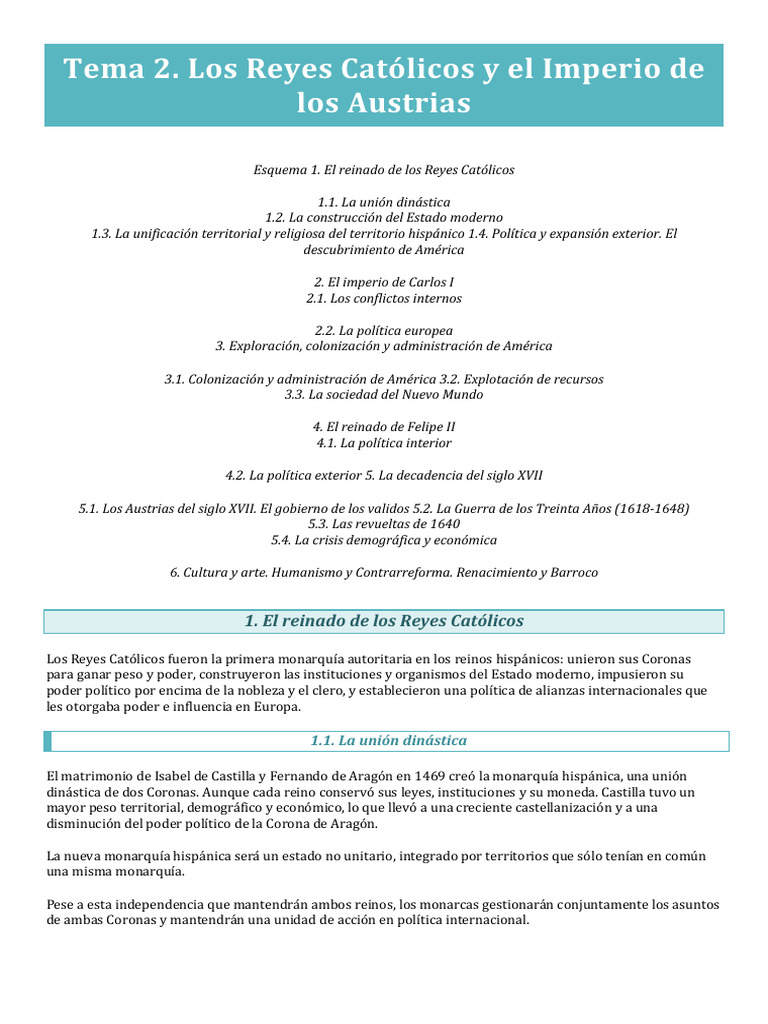 Tema 3: Los Reyes Católicos y El Imperio de Los Austrias | PDF | Imperio español | España