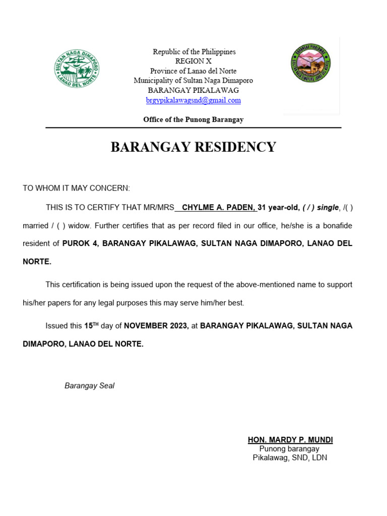 Barangay Residency | PDF