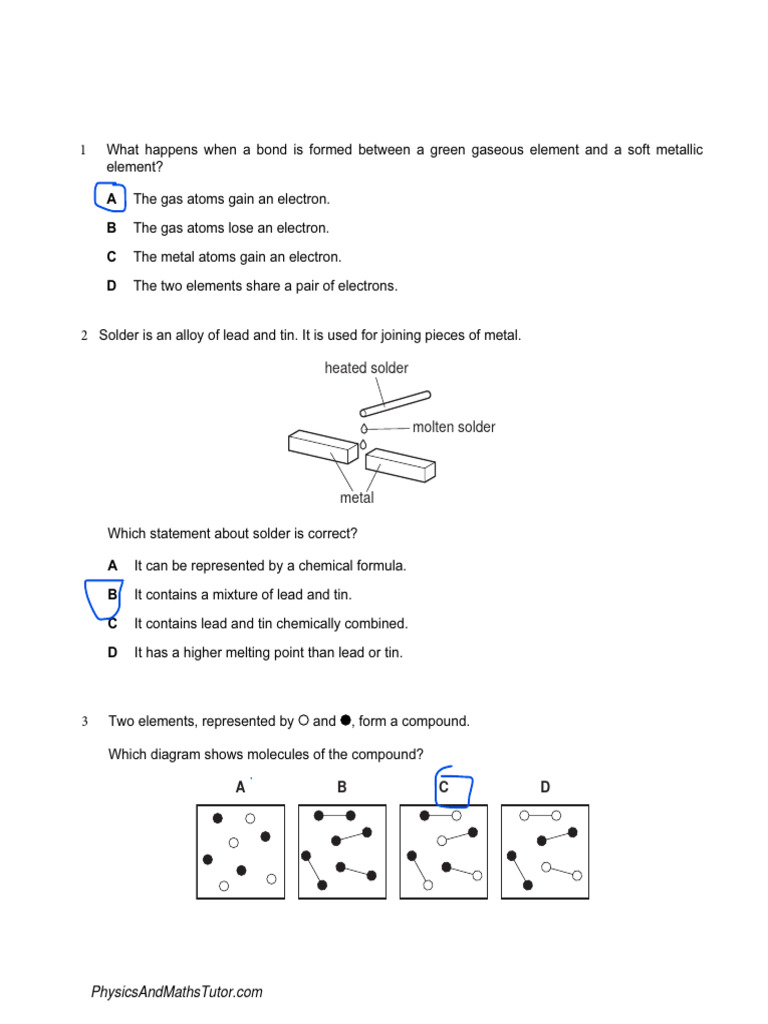 Bonding The Structure of Matter (Multiple Choice) QP Solved | PDF ...