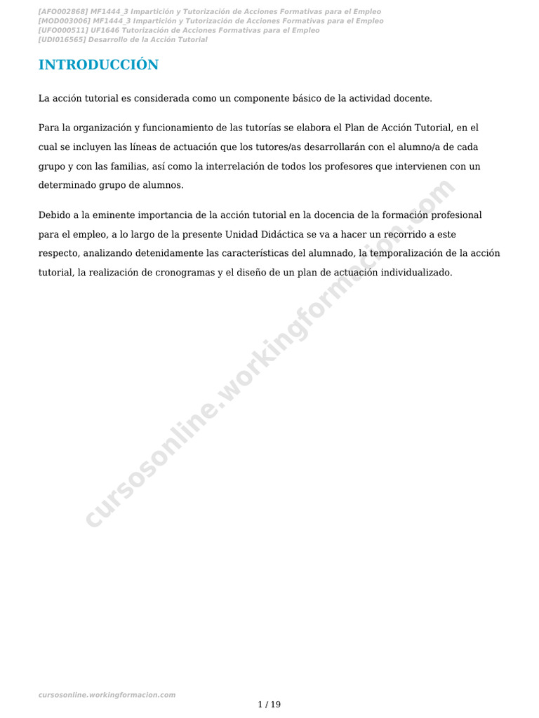 Desarrollo de La Acción Tutorial | PDF | Aprendizaje | Evaluación