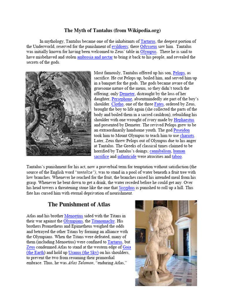 The Myth of Tantalus | Download Free PDF | Greek Deities | Greek Gods