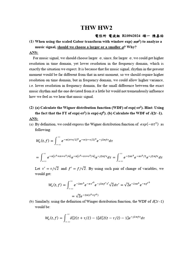 r10942024 THW HW2 | PDF | Fast Fourier Transform | Computer Science