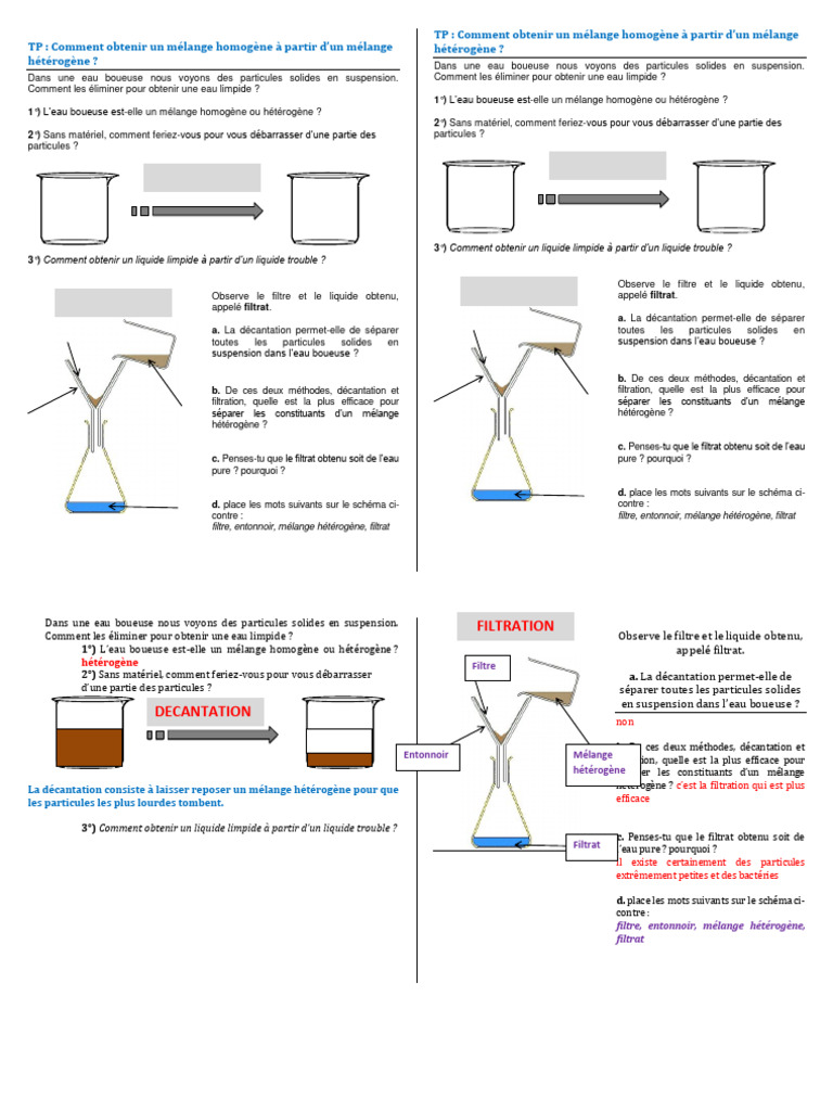 TP Decantation Filtration Et Sa Correction | Download Free PDF | Filtration | Opération unitaire