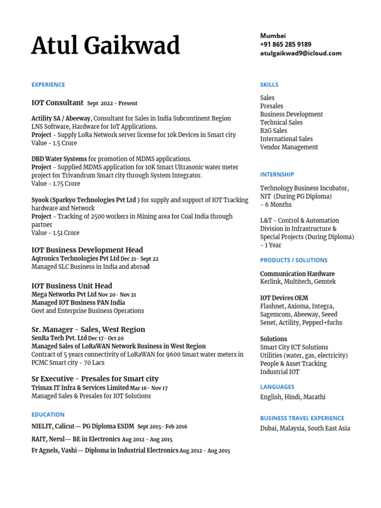 Atul Gaikwad CV-2 | PDF | Internet Of Things | Information And Communications Technology