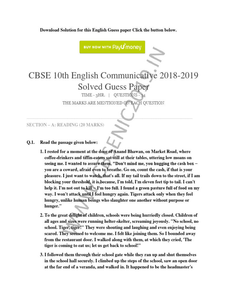 English Communicative Guess Paper Class 10th | PDF | Mahatma Gandhi