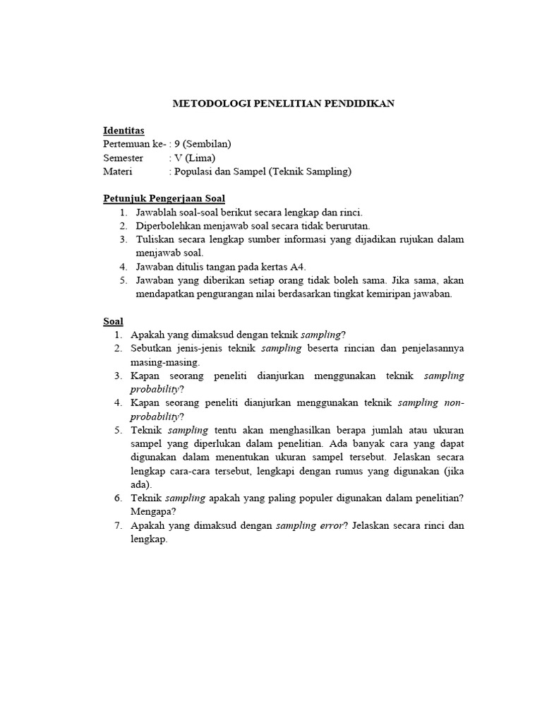 Pertemuan 9. Soal Populasi Dan Sampel - Teknik Sampling | PDF