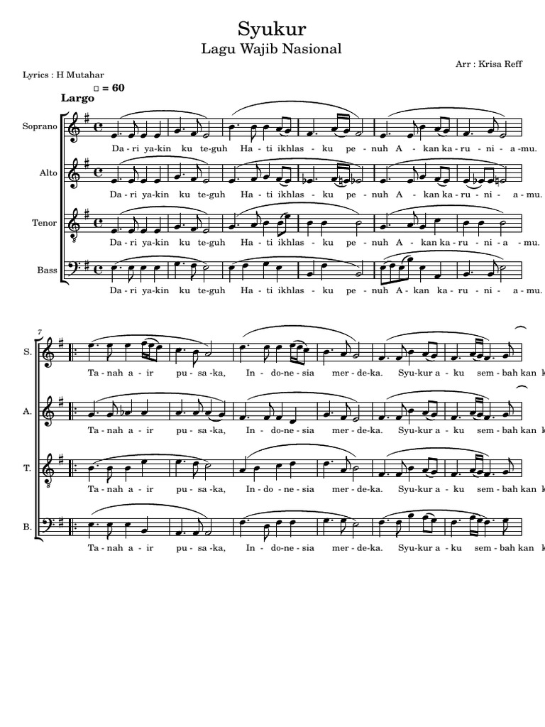 Syukur H Mutahar Lagu Wajib Nasional SATB | PDF