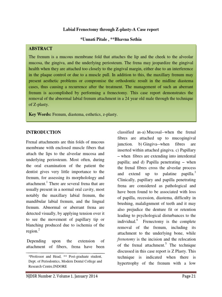 06.labial Frenectomy Through Z-Plasty - A Case Report | PDF | Dentistry ...