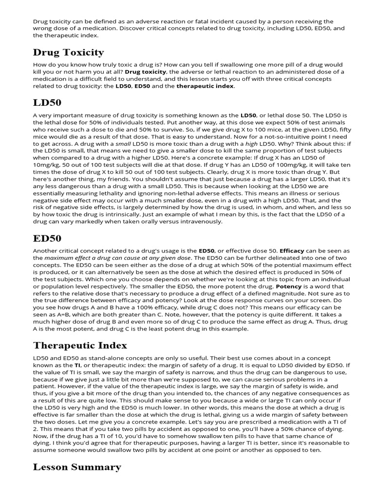 Therapeutic Index and Drug Safety | PDF | Toxicity | Clinical Medicine