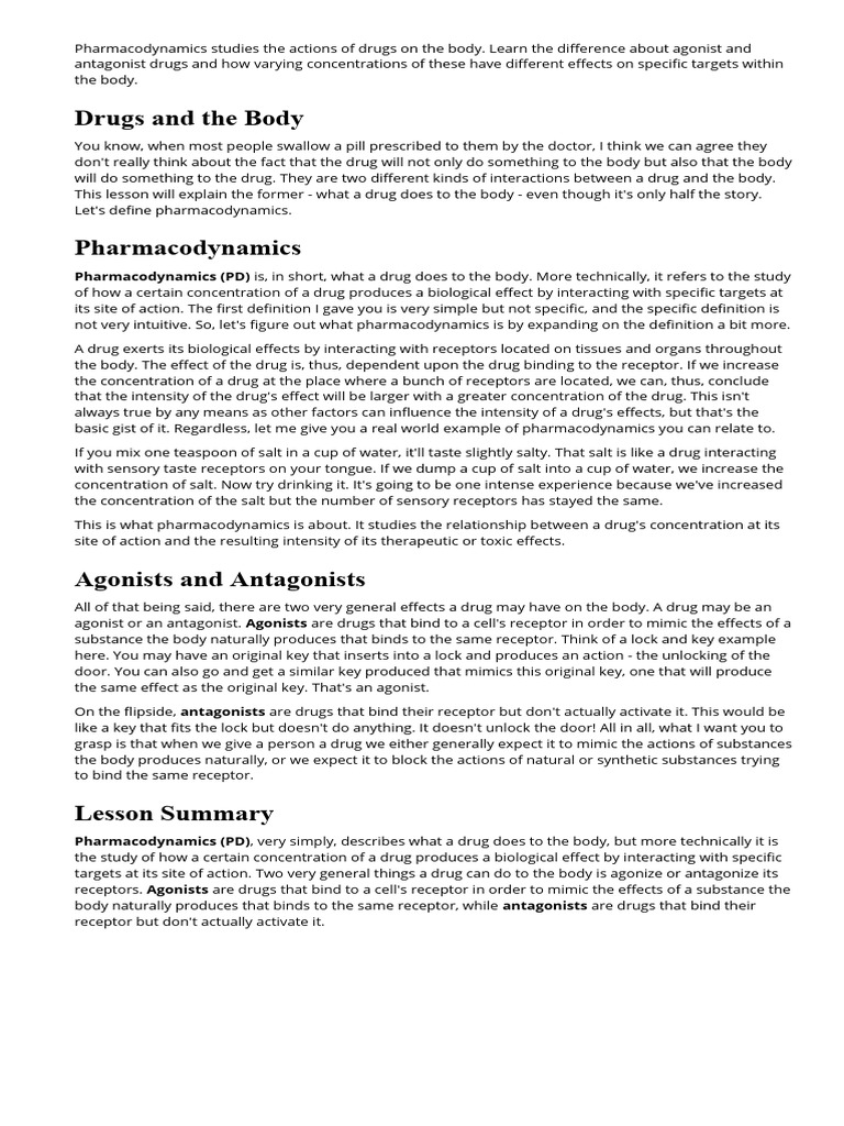 Actions of Drugs On The Body Pharmacodynamics | PDF | Receptor ...