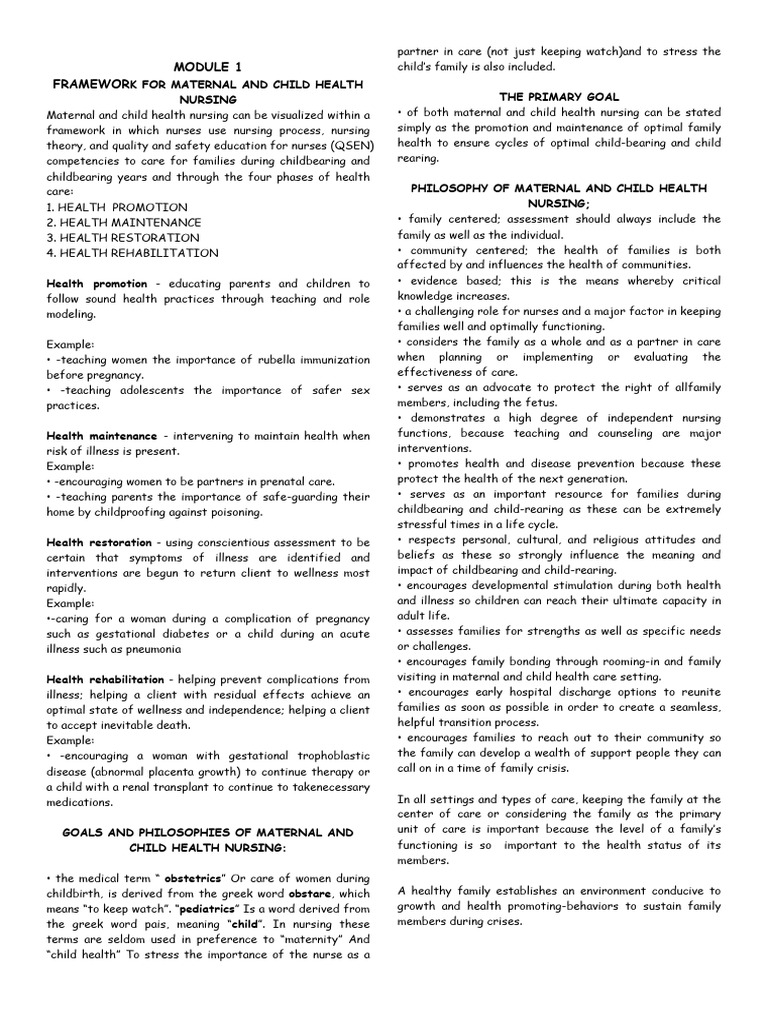 Module 1 MCN | Download Free PDF | Nursing | Maternal Health