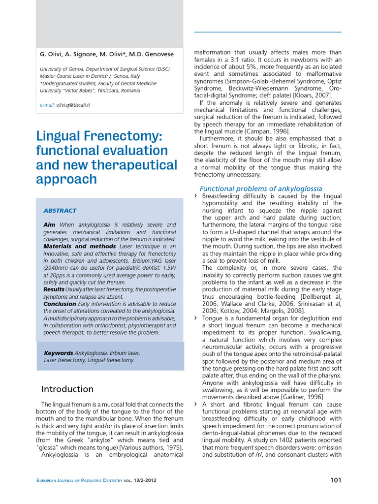 Lingual Frenectomy Pdf Diseases And Disorders Clinical Medicine