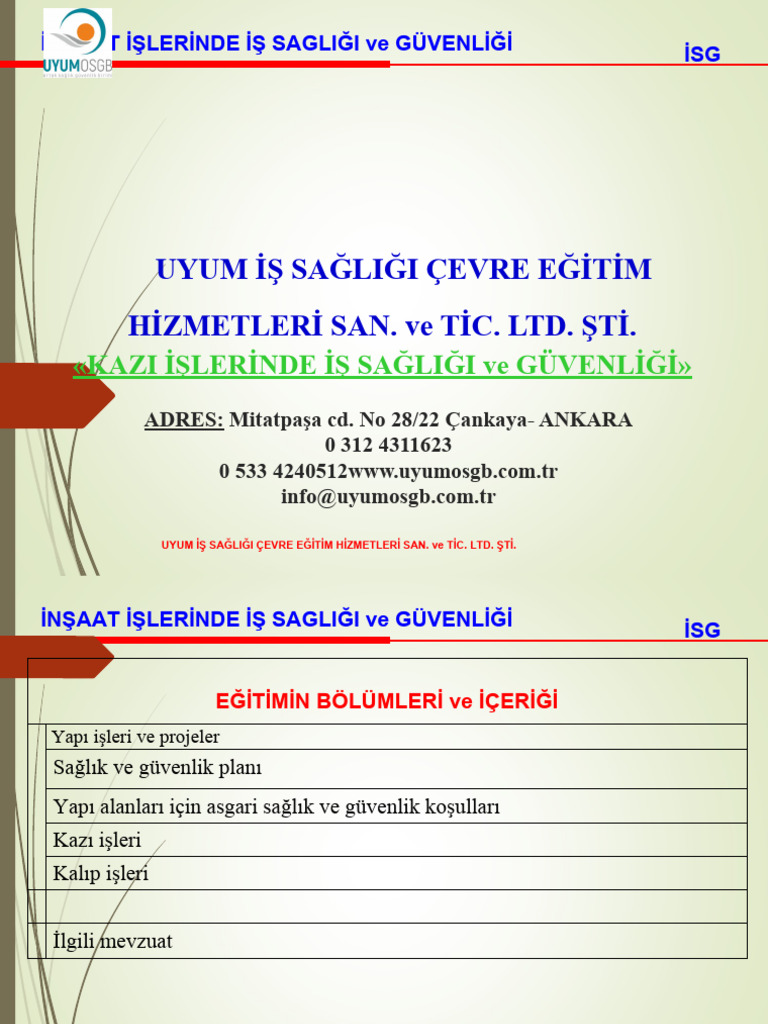 Altyapi İşleri̇nde İş Güvenli̇ği̇ Eylem Plani | PDF