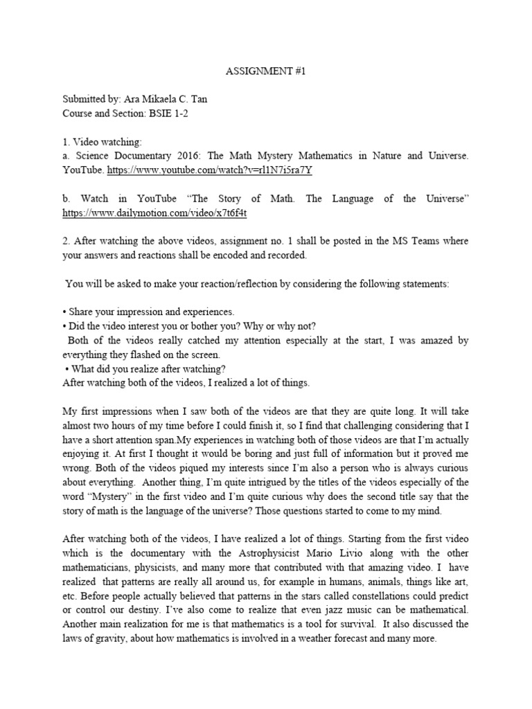 TAN - MMW Assignment #1 | PDF | Mathematics | Science