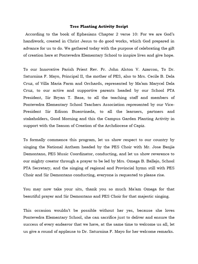 Tree Planting Activity Script | PDF