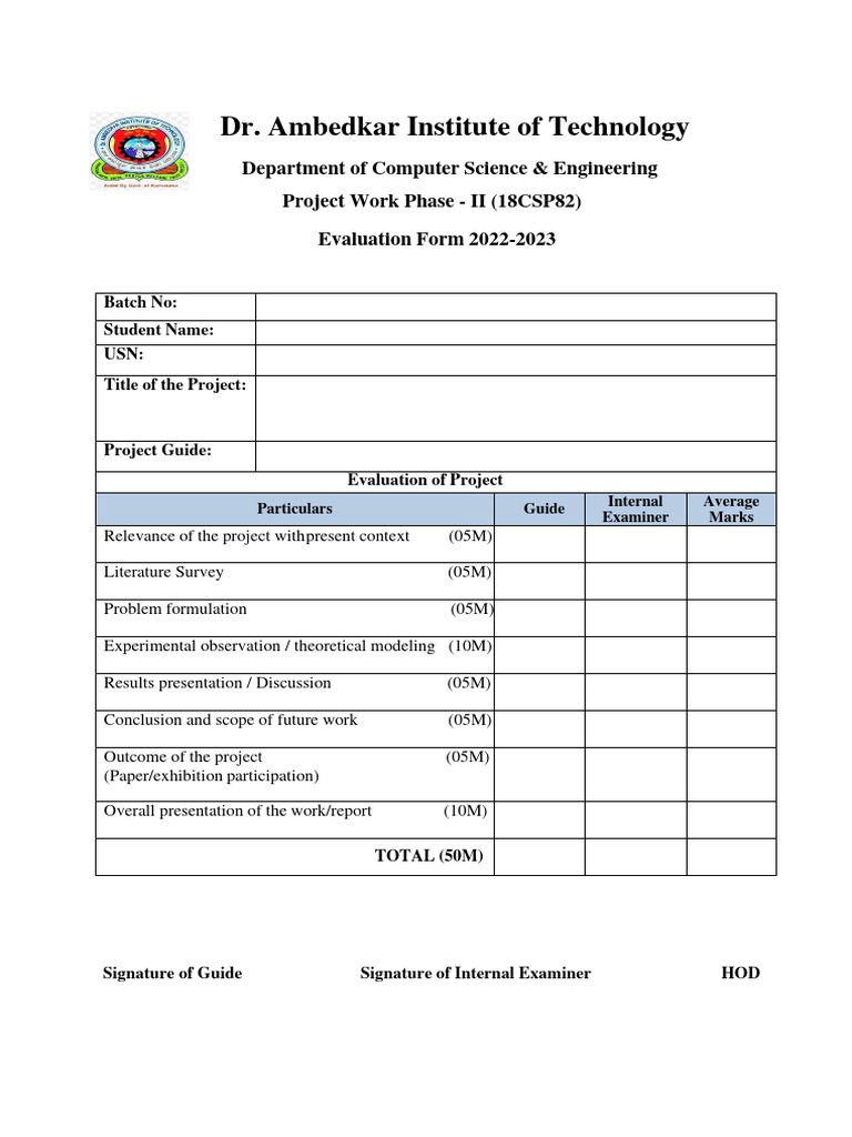 Evaluation Forms For Project-Seminar-2022-23 | PDF