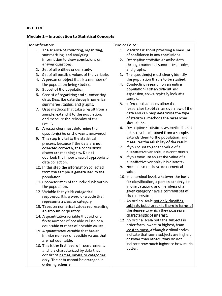 ACC 116 - Reviewer | PDF | Level Of Measurement | Sampling (Statistics)