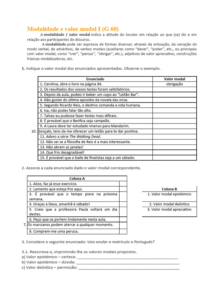 Modalidade e Valor Modal I | PDF | Advérbio