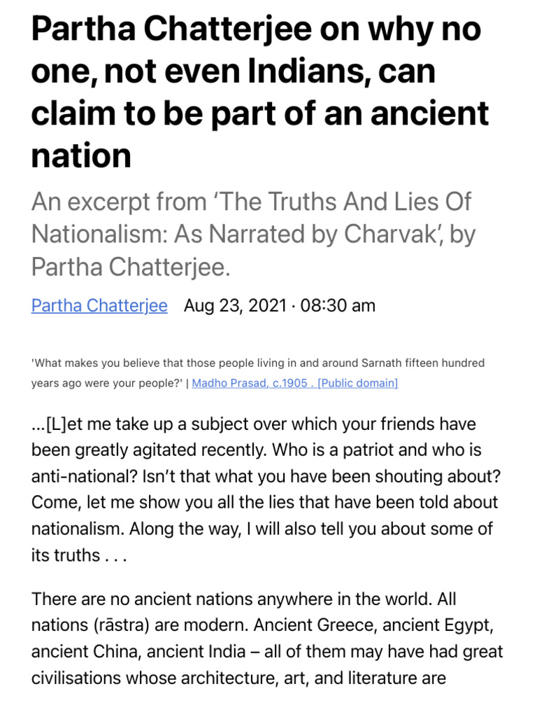 2A - Chatterjee, Partha, On Why No One, Not Even Indians, Can Claim To Be Part of An Ancient ...