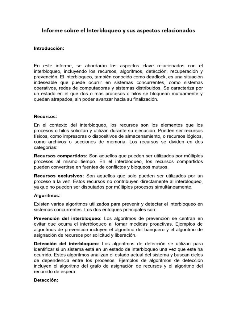 Informe de Interbloqueo | PDF | Hilo (Computación) | Algoritmos
