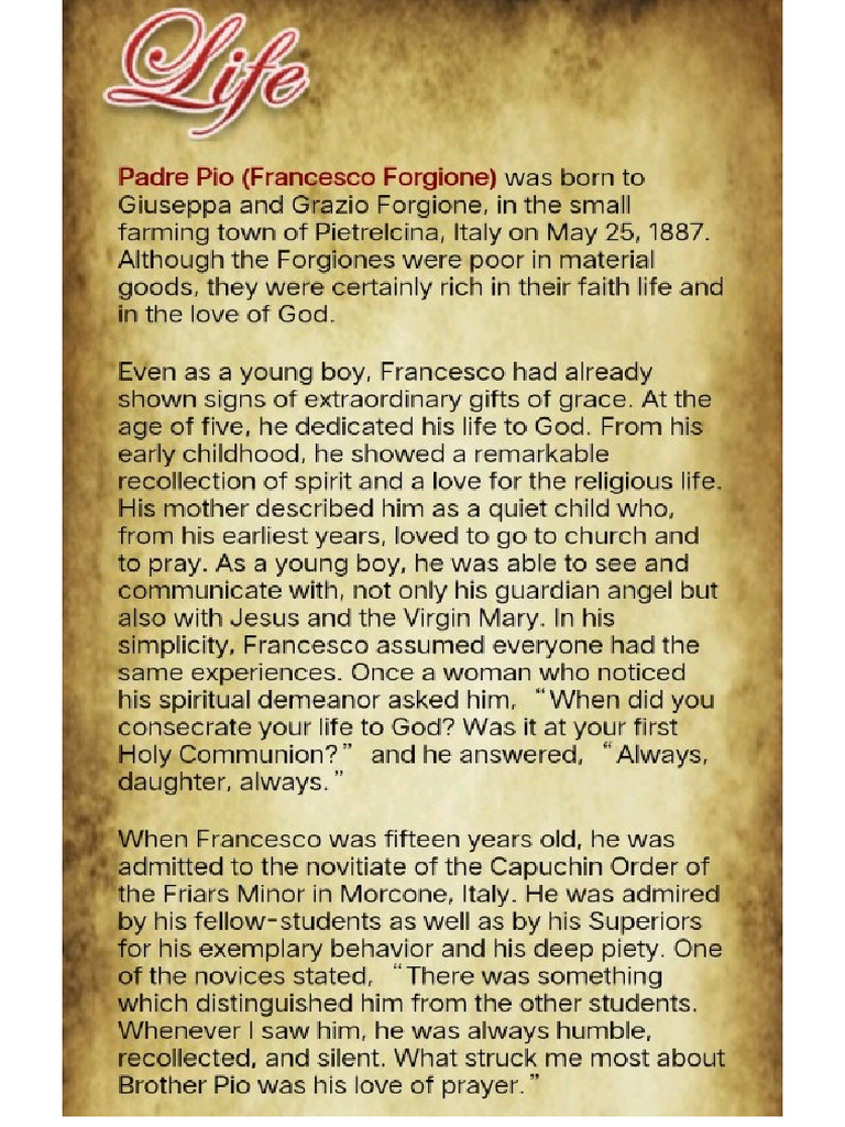 History of Saint Padre Pio | PDF