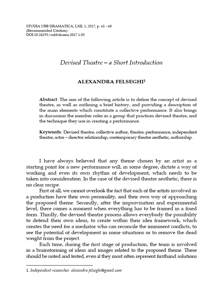 221-Article Alexandra Felsgnı | PDF | The Arts | Theatre