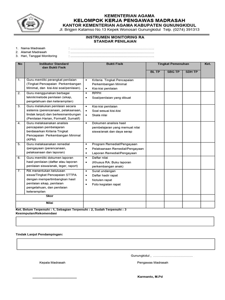 1 - Instrumen Standar Penilaian RA | PDF
