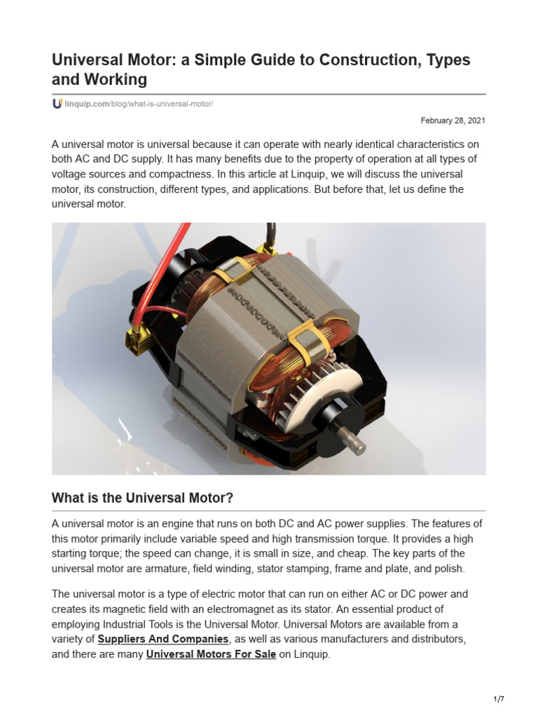 Universal Motor A Simple Guide To Construction Types and Working | PDF ...